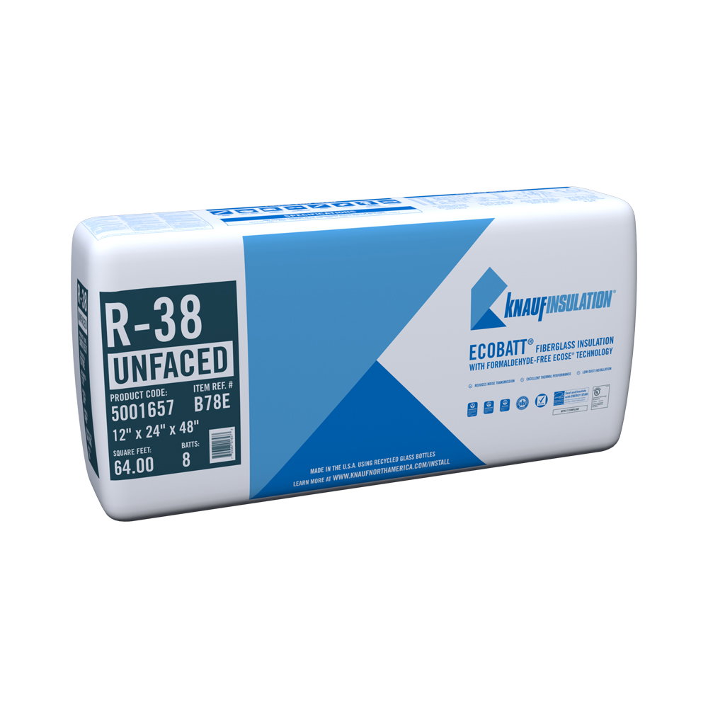 KNAUF KRAFT FACED BATT 12"X24"X48" R38 64SQFT 8PCS B19E | 12" Cavities ...
